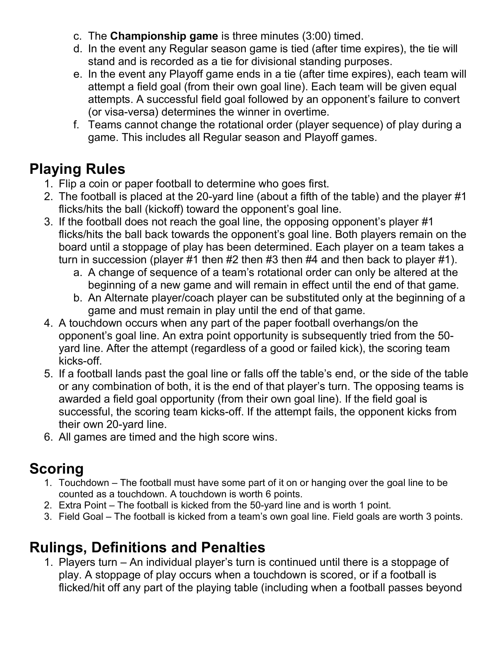 Paper Football Rules Tustin Community