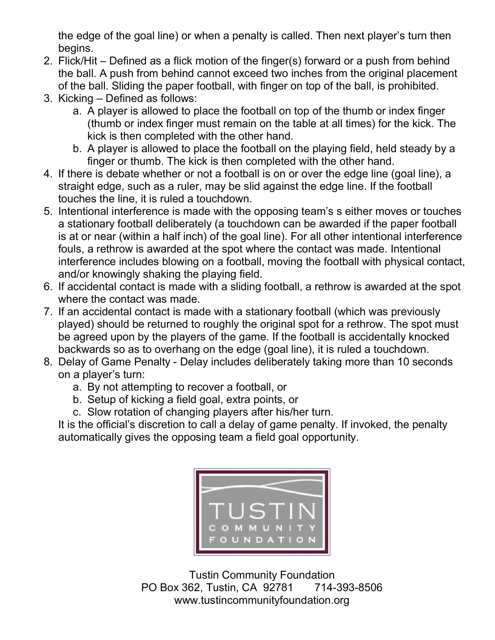 Paper Football Rules Tustin Community