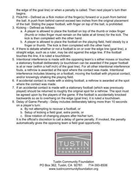 Paper Football Rules Tustin Community Foundation Paper Football Rules Tustin Community Foundation